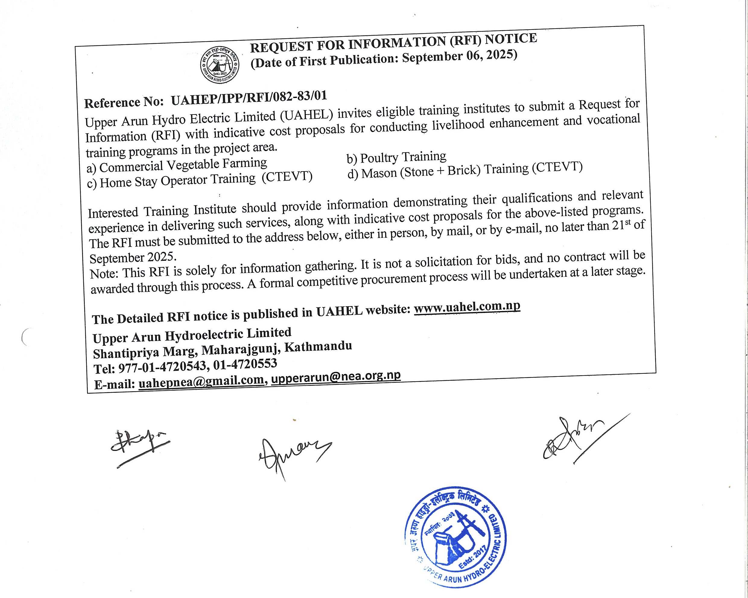 UPPER ARUN HYDRO-ELECTRIC LIMITED